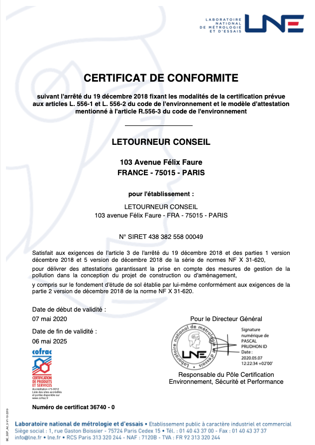 Bureau d'étude Certifié LNE | « Sites sols pollués » (SSP) | Letourneur ...